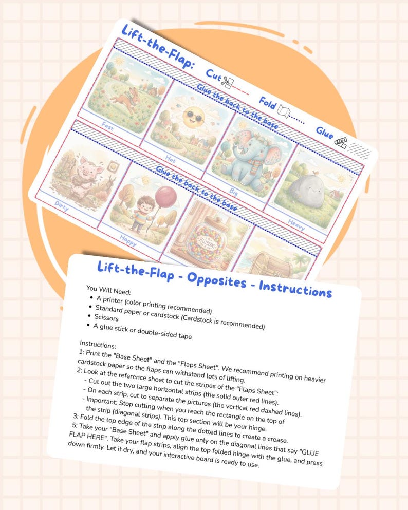Lift the Flap Opposites Printable, Kids Learning Activity, Preschool ...