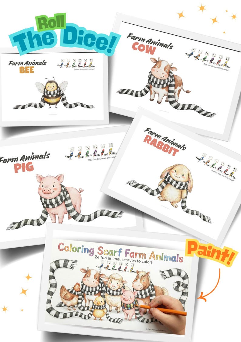 Farm Animals Scarf Coloring Pages | Preschool Dice Game (PDF Pattern ...