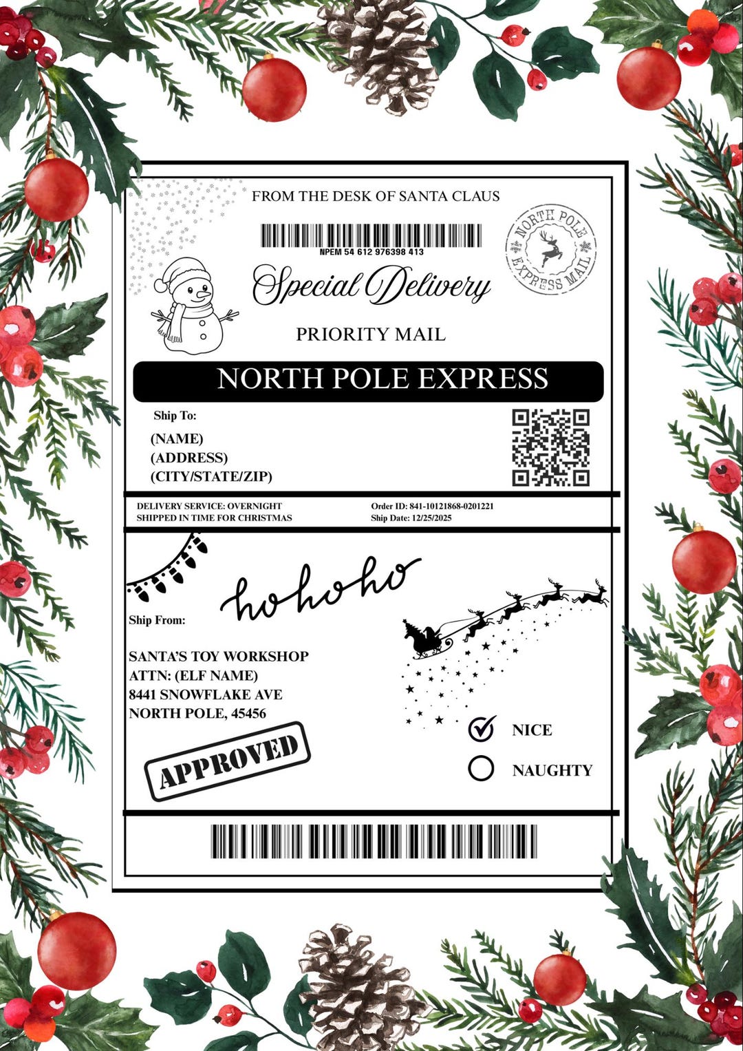 Editable Christmas Santa Shipping Label Gift Tag | Canva Digital Download - Etsy