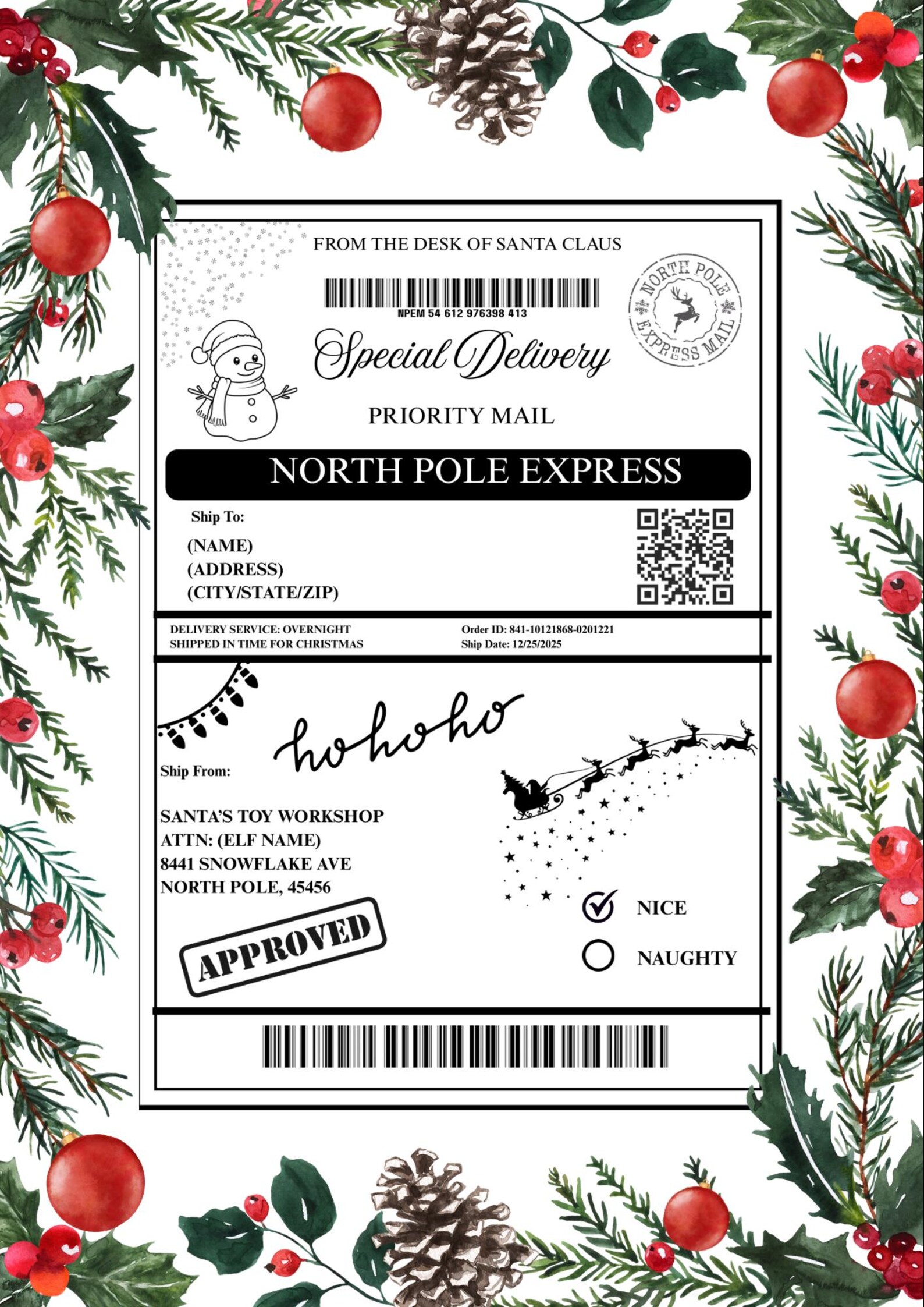 Editable Christmas Santa Shipping Label Gift Tag | Canva Digital Download - Etsy