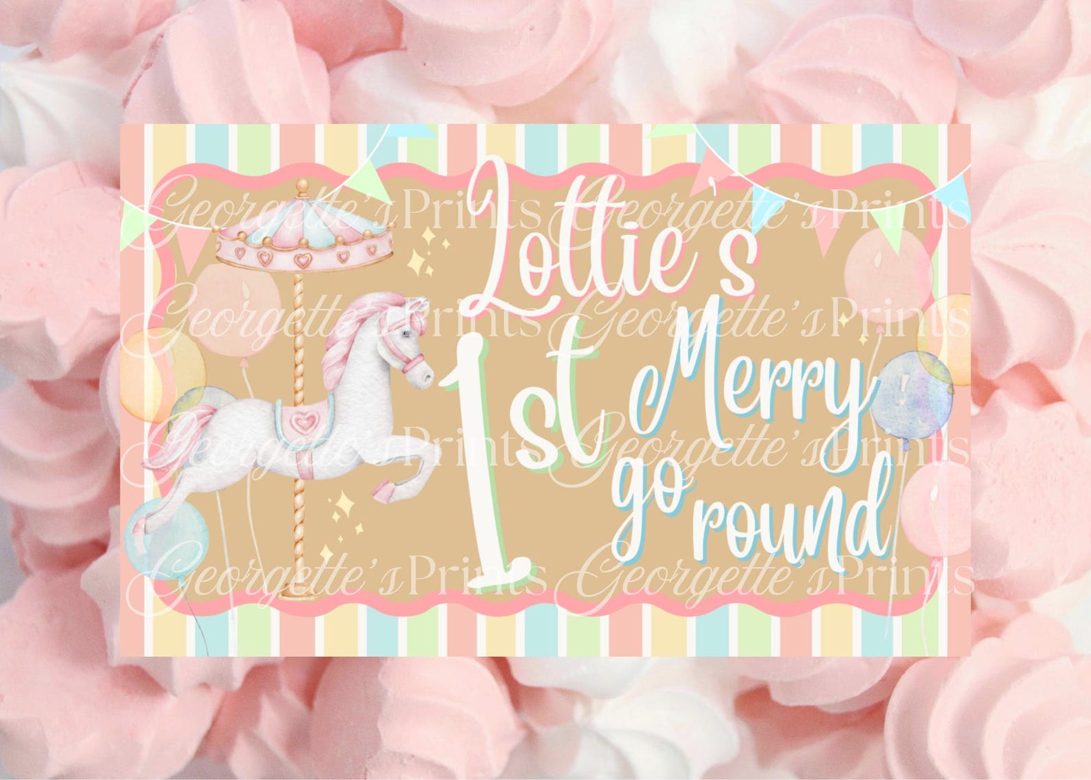 Merry Go Round First Birthday Banner Template - Etsy