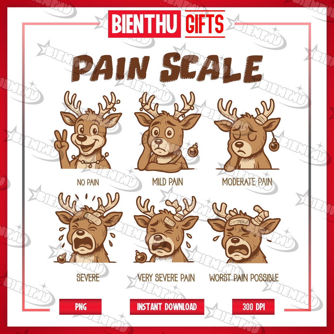 Reindeer Pain Scale Christmas PNG, Funny Nurse Holiday PNG, Cute ...