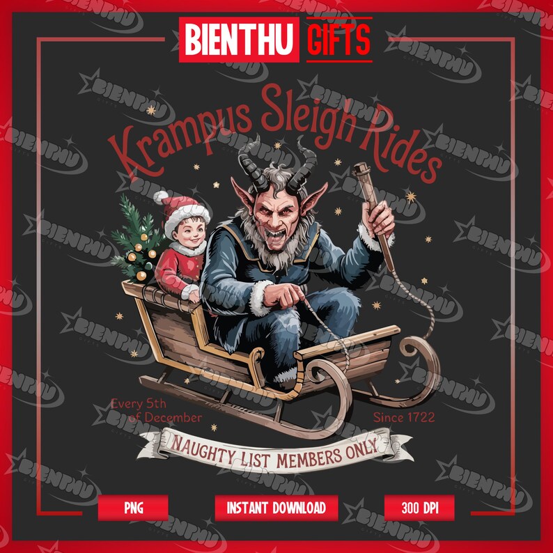 Krampus Sleigh Rides PNG, Gothic Horror Christmas Shirt Design, Dark ...