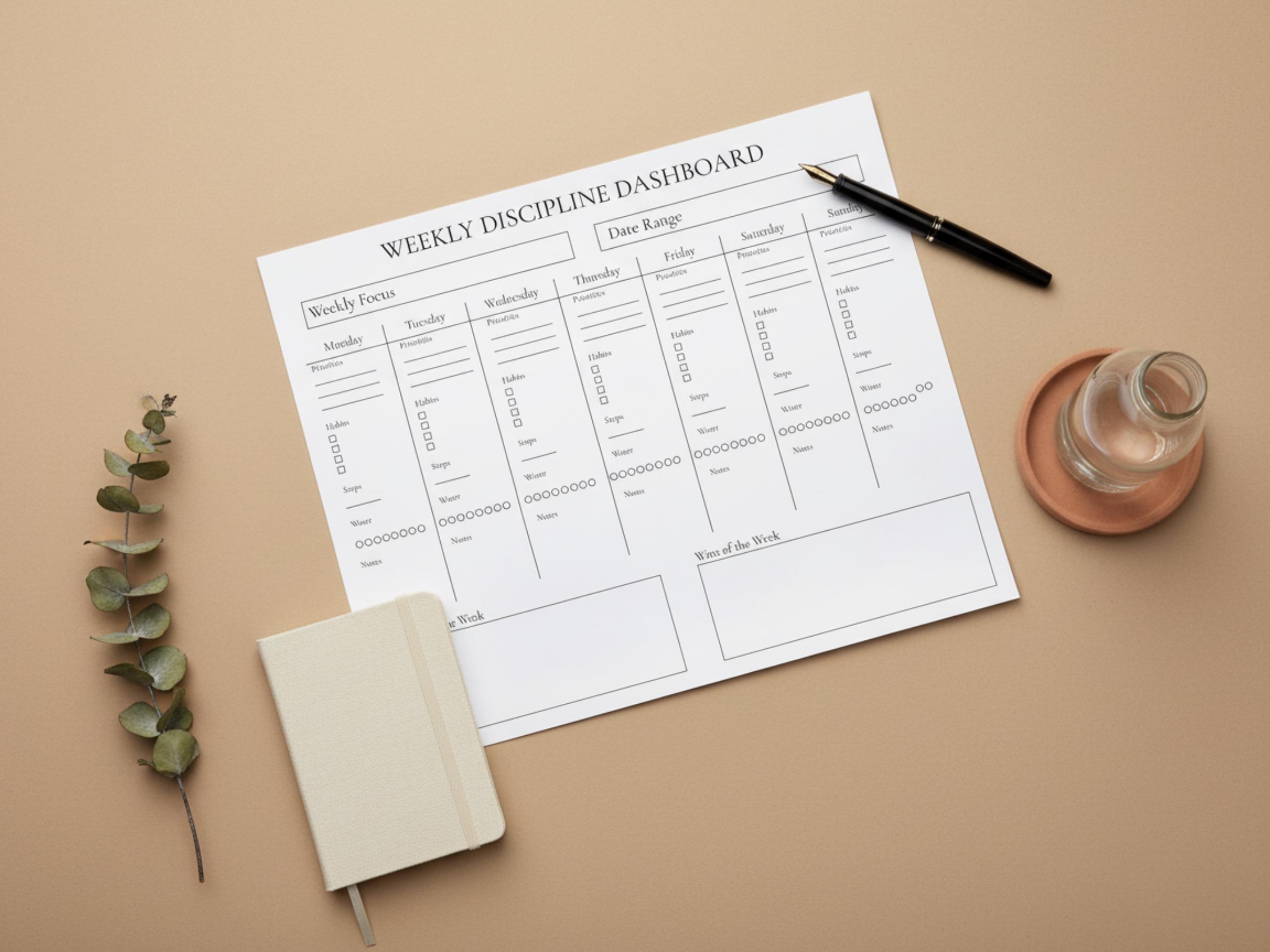 Weekly Discipline Dashboard Printable • Minimal Weekly Planner ...