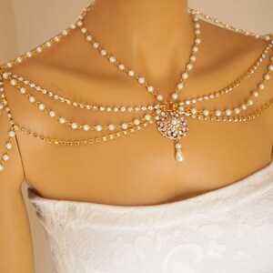 Gold shoulder necklaceArt deco jewelryWedding | Etsy