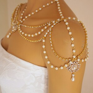 Gold shoulder necklaceArt deco jewelryWedding | Etsy