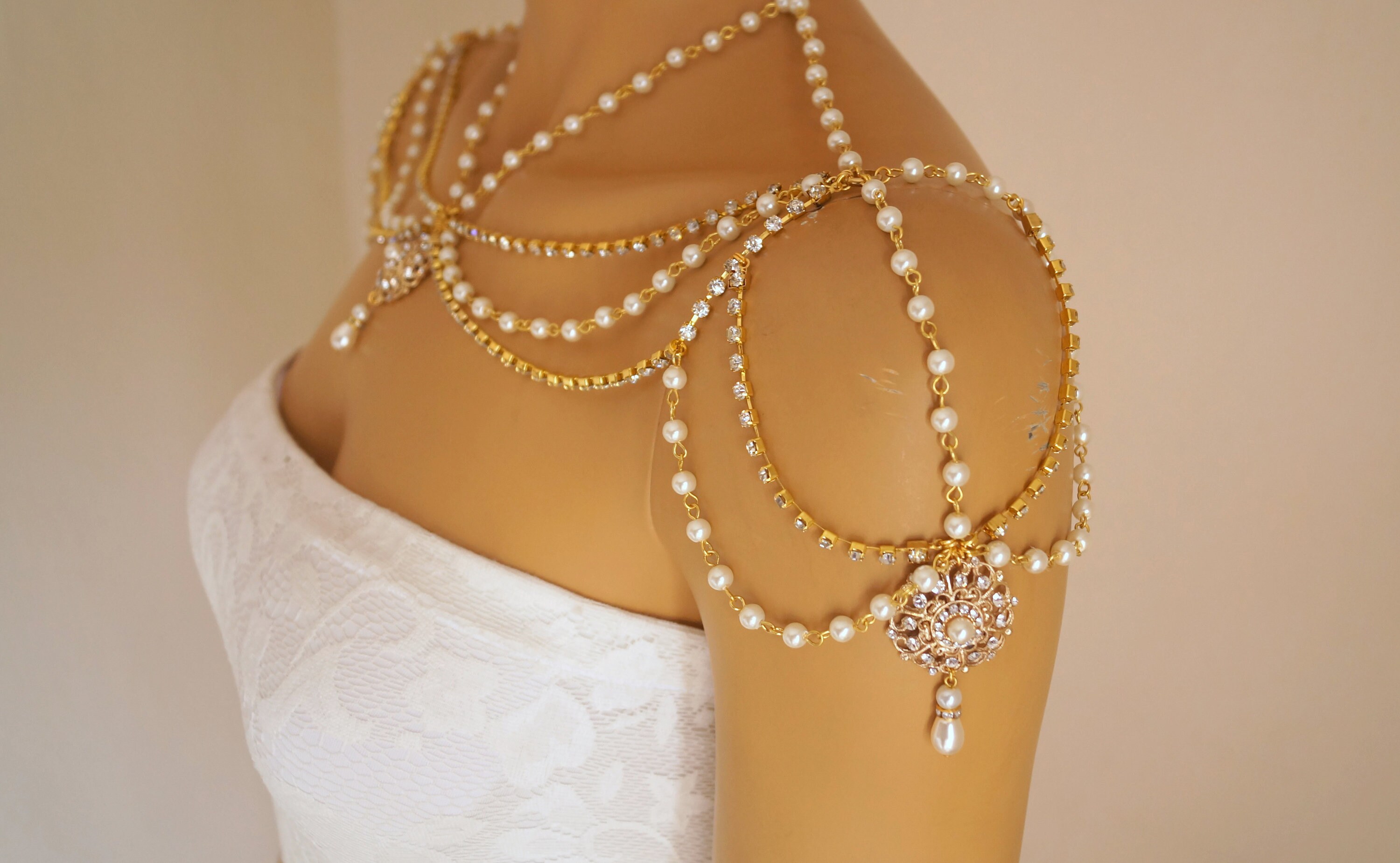 Gold Shoulder Necklaceart Deco Jewelrywedding - Etsy UK