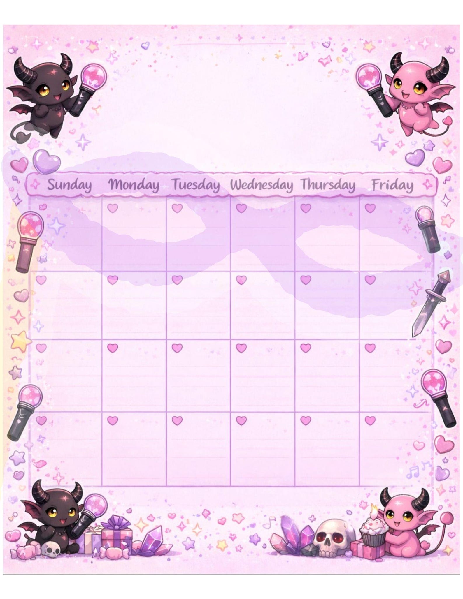 Cute Demon Calendar Printable - Etsy