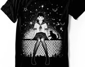 Anime shirt Manga Girl Shirt Japanese School Girl cat tee | Etsy
