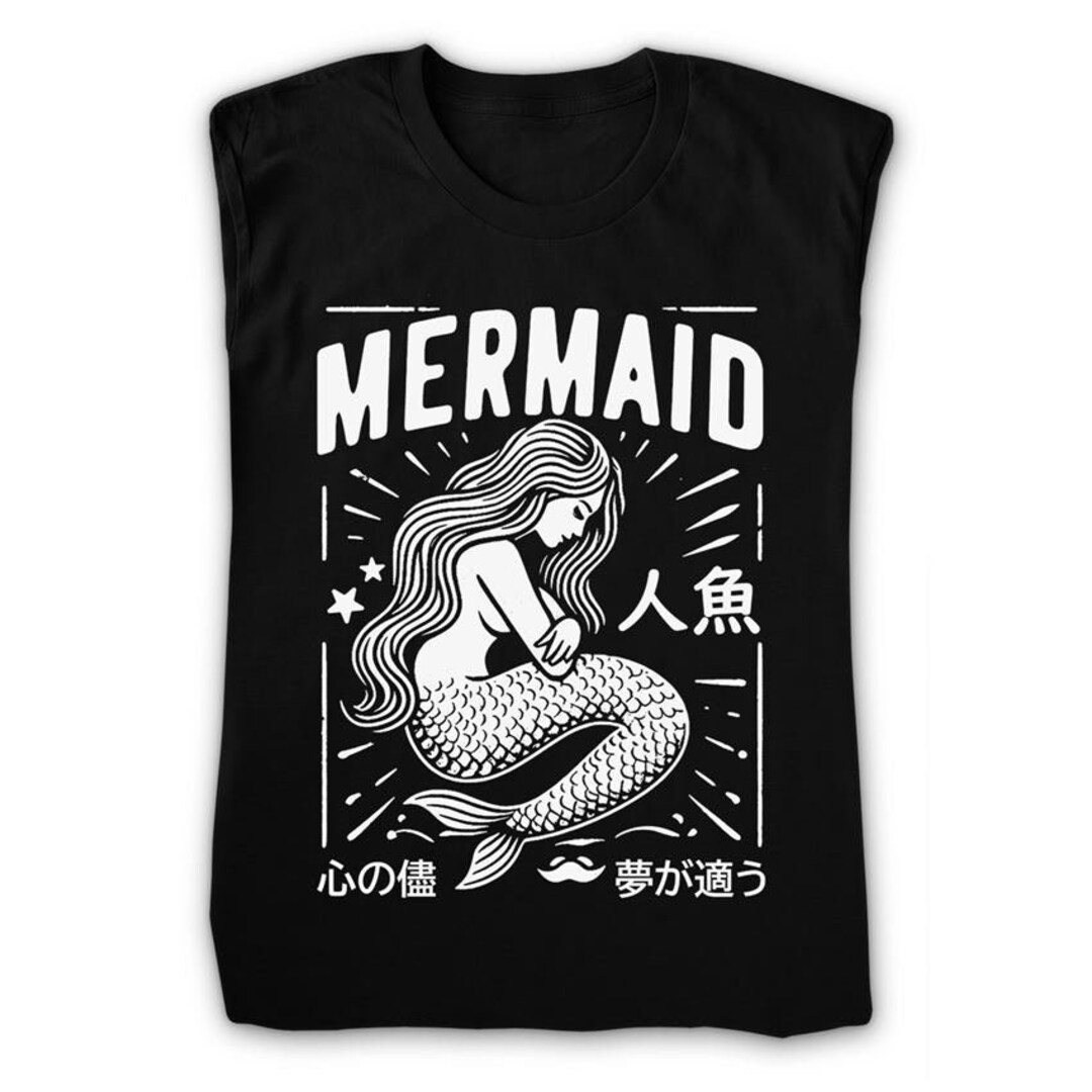 Mermaid T-shirt Sea Siren T-shirt Japanese Beach T-shirt, Mermaid Aesthetic - Men - Sizes - Hand ...