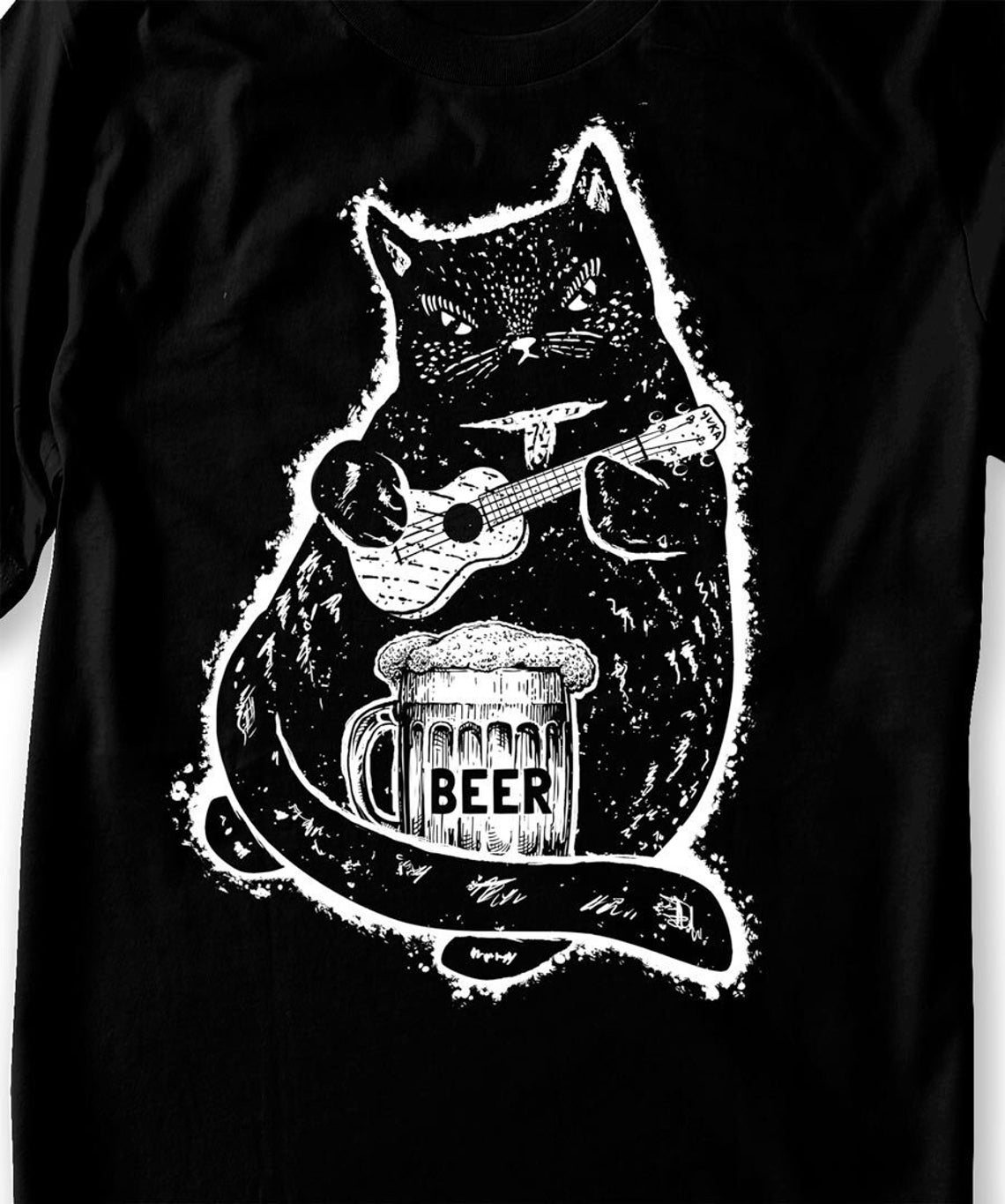 Cat Shirt | Beer T-shirt | Ukulele | Guitar | Drinking Cat Shirt Gift ...