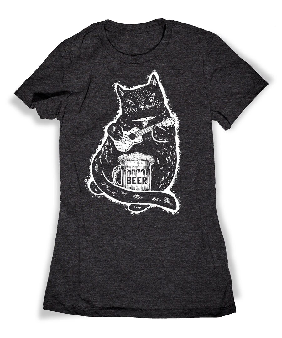 Cat Shirt Beer T-shirt Ukulele Guitar Drinking Cat | Etsy