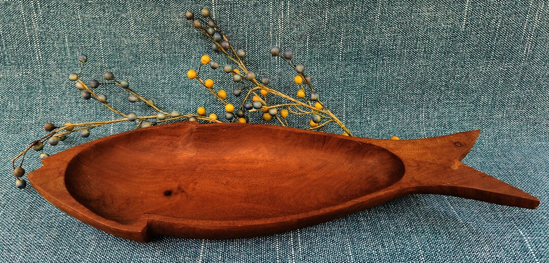 Vintage MCM Monkey Pod Carved Haitian Fish Bowl - Etsy