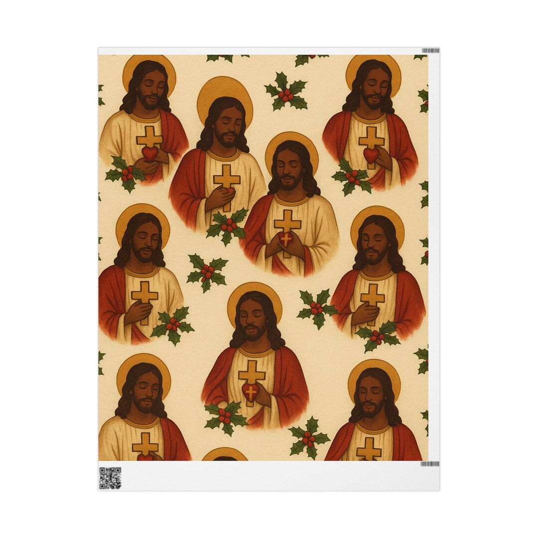 Sacred Jesus Pattern Wrapping Paper | Religious Christmas Holly - Etsy