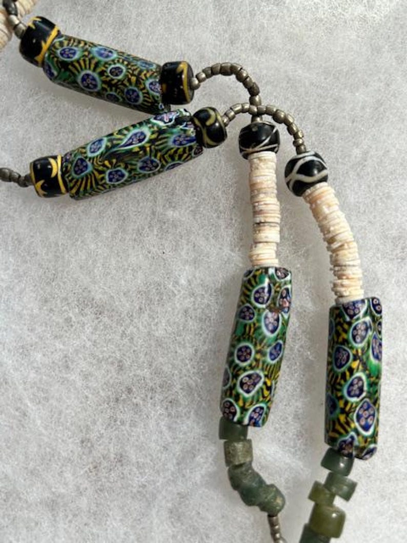 Vintage Ethiopian Coptic Cross Necklace – Venetian Millefiori & Ostrich ...