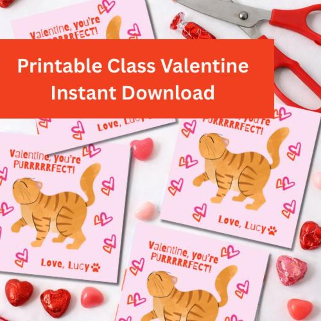 Cat Printable Valentine | Printable Classroom Valentines | Editable ...