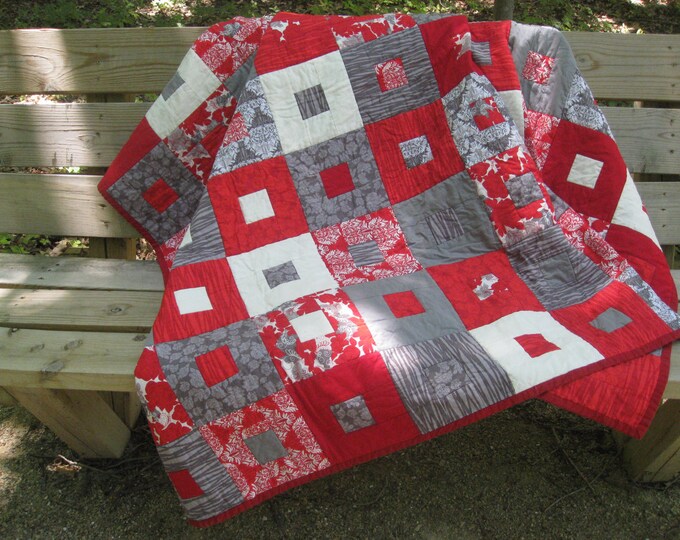Red, Gray and White Lap Quilt - Etsy