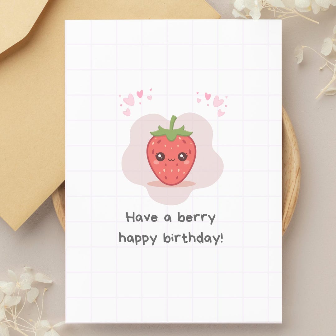 Strawberry Pun Birthday Card for Kids, 5x7 Inches Printable Instan ...