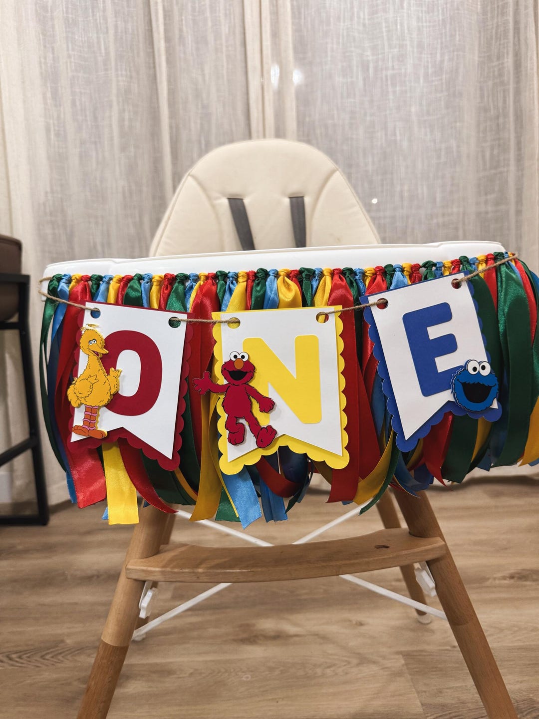 High Chair Banner - Red Monster, Big Bird, Blue Monster 1st Birthday ...