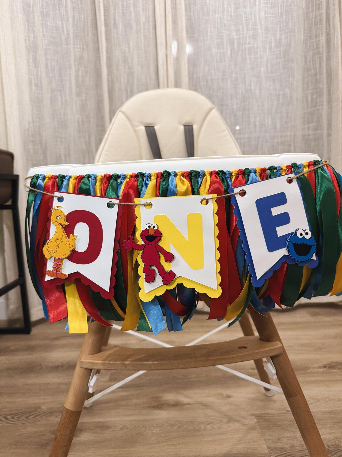 High Chair Banner - Red Monster, Big Bird, Blue Monster 1st Birthday ...