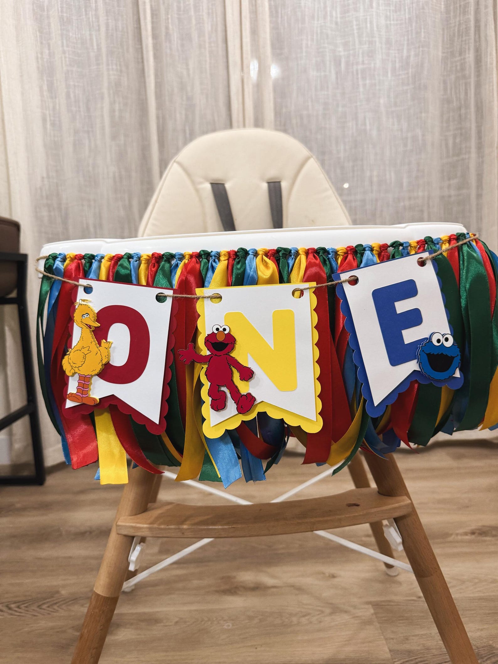 High Chair Banner - Red Monster, Big Bird, Blue Monster 1st Birthday ...