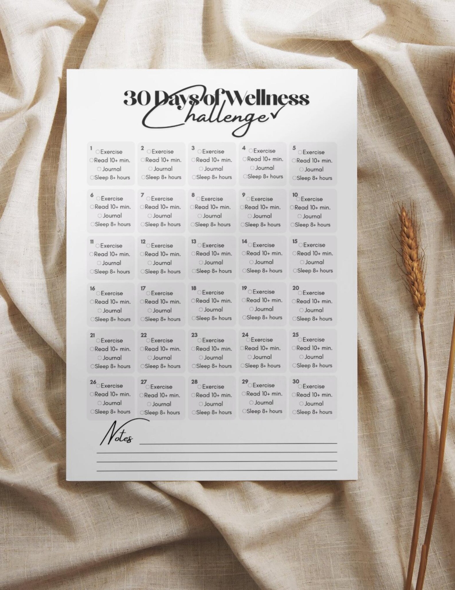 30-day Wellness Challenge, Fitness Checklist, Habit Tracker, Printable ...
