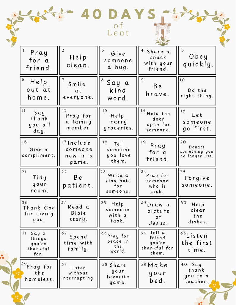 Kids Lent Activity Challenge | 40 Days of Kindness | Holy Week ...
