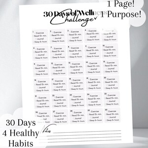 30-day Wellness Challenge, Fitness Checklist, Habit Tracker, Printable ...