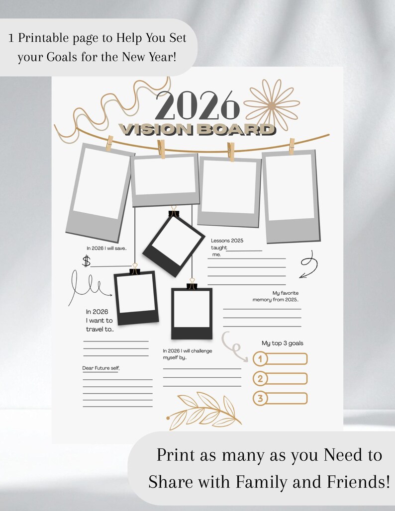 New Years Resolution Template, Vision Board, 2026 Goals (printable Pdf ...