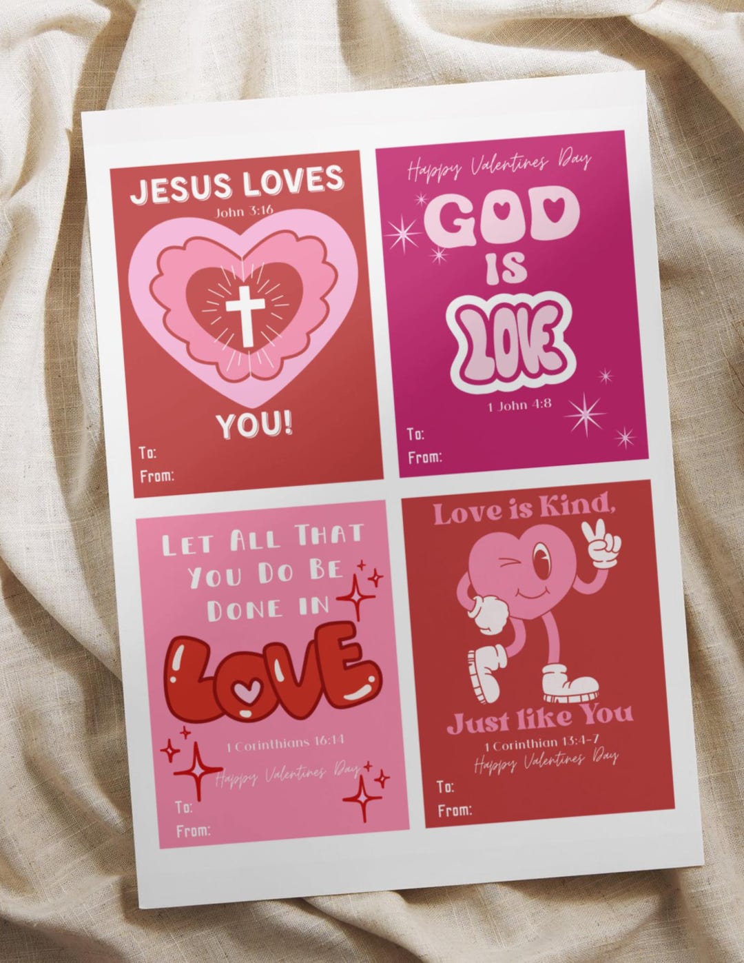 Retro Bible Verse Valentine Cards | Christian Gift Tags (printable PDF ...