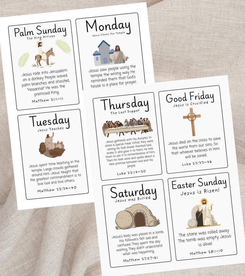 Holy Week Countdown | Easter Bible Story Cards | Printable Pdf - Etsy