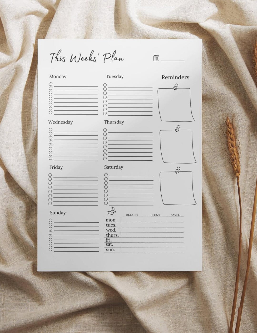 Simple Weekly Planner | Budget Planning | Printable Week Routine Chart ...