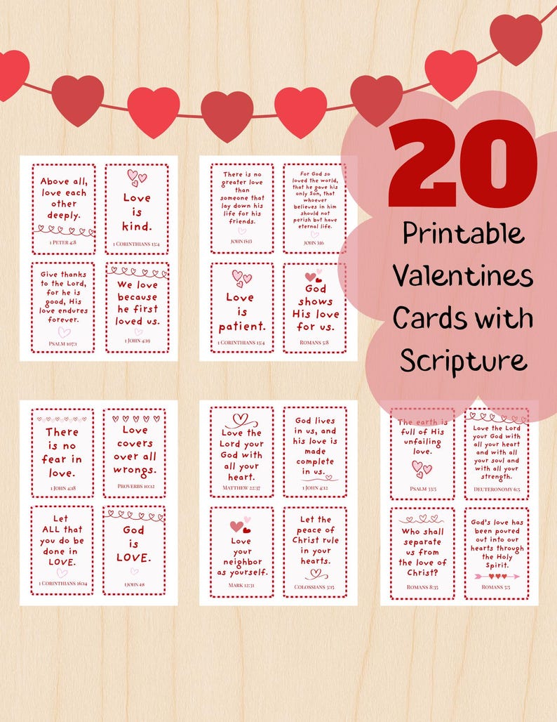 Valentine's Day Bible Verse Cards, Printable Christian Love Cards, Biblical Lunch Note - Etsy