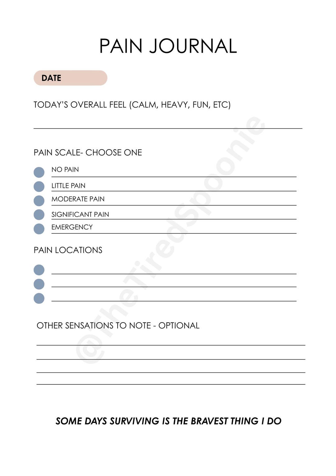 Daily Pain Tracker Printable: Chronic Illness, Symptom Log (PDF) - Etsy