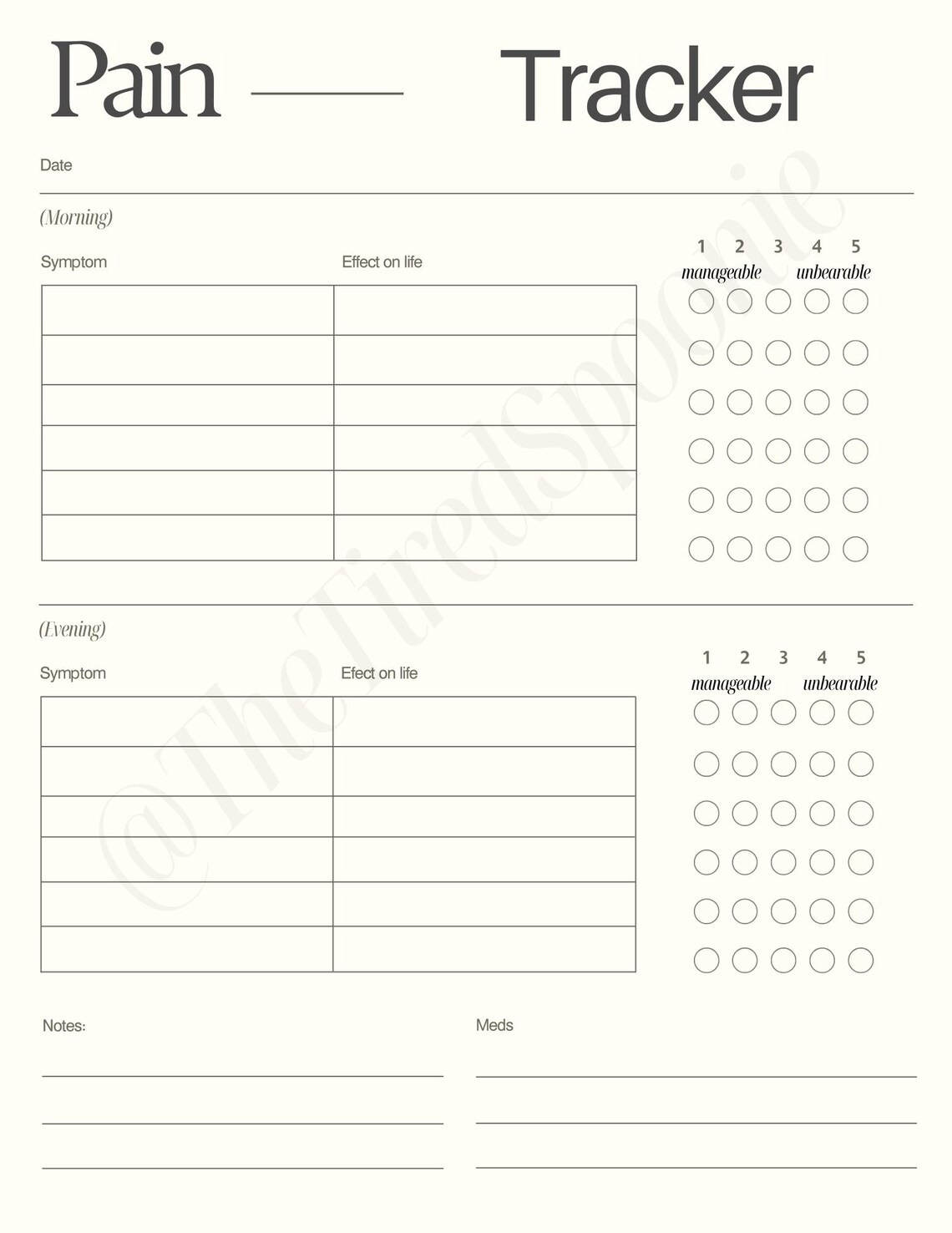 Daily Pain Tracker Printable Chronic Illness Symptom Log Morning and ...