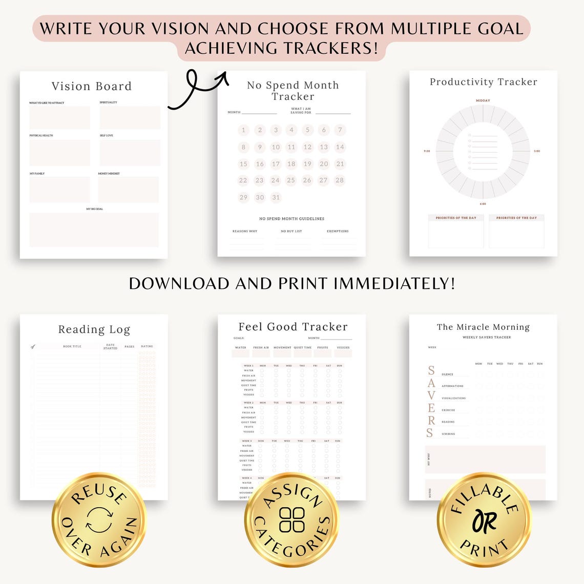 Printable Mega Tracker Planner Bundle | Habits, Goals, Finance (PDF) - Etsy