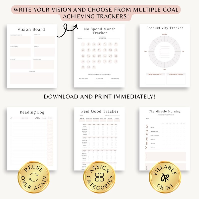 Printable Mega Tracker Planner Bundle | Habits, Goals, Finance (PDF) - Etsy