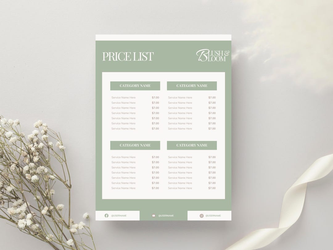 Editable Price List Template, Canva Price List, Service Menu Template ...