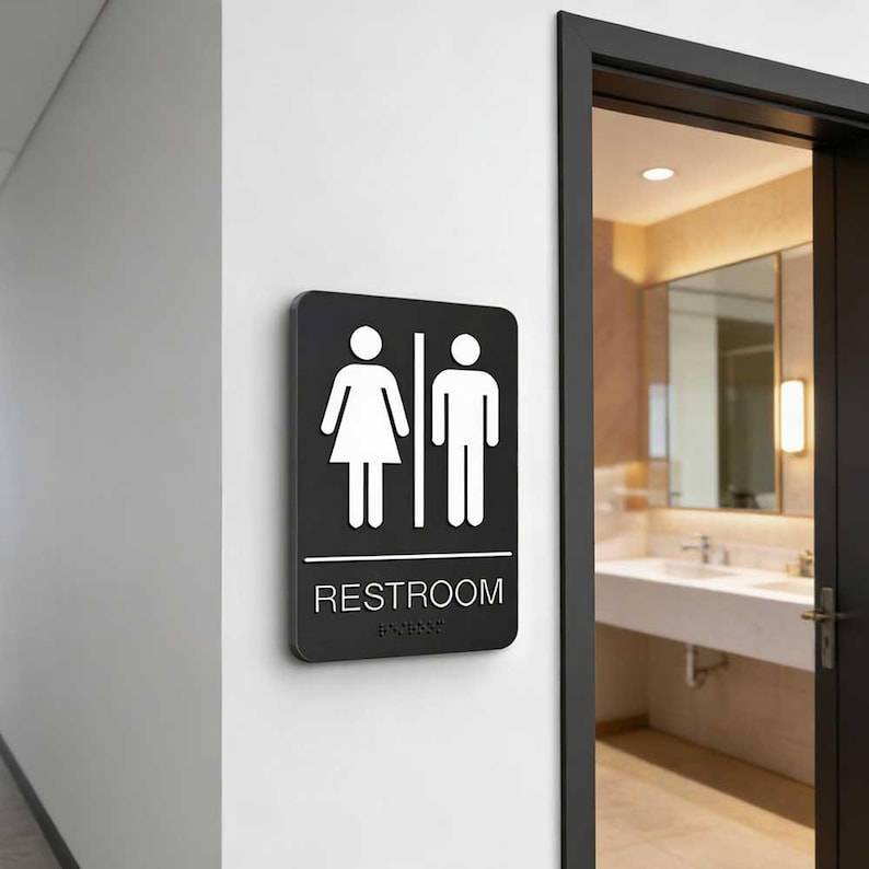 Acrylic Braille Restroom Sign Modern 3D Raised Accessible Signage for ...