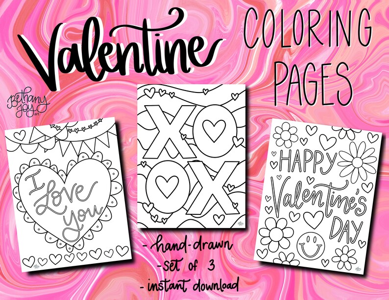 Valentine Coloring Pages Set of 3 for Digital and - Etsy
