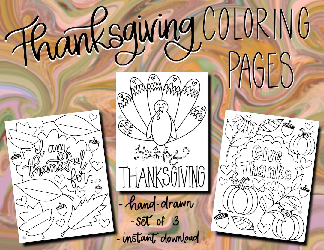 Thanksgiving Coloring Pages - Set of 3 - for Digital and Printable Use ...