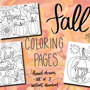 All Things Fall Bundle of Coloring Pages - Set of 12 - Hand Drawn ...