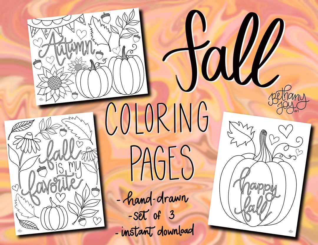 Fall Coloring Pages Set of 3 for Digital and Printable Use - Etsy