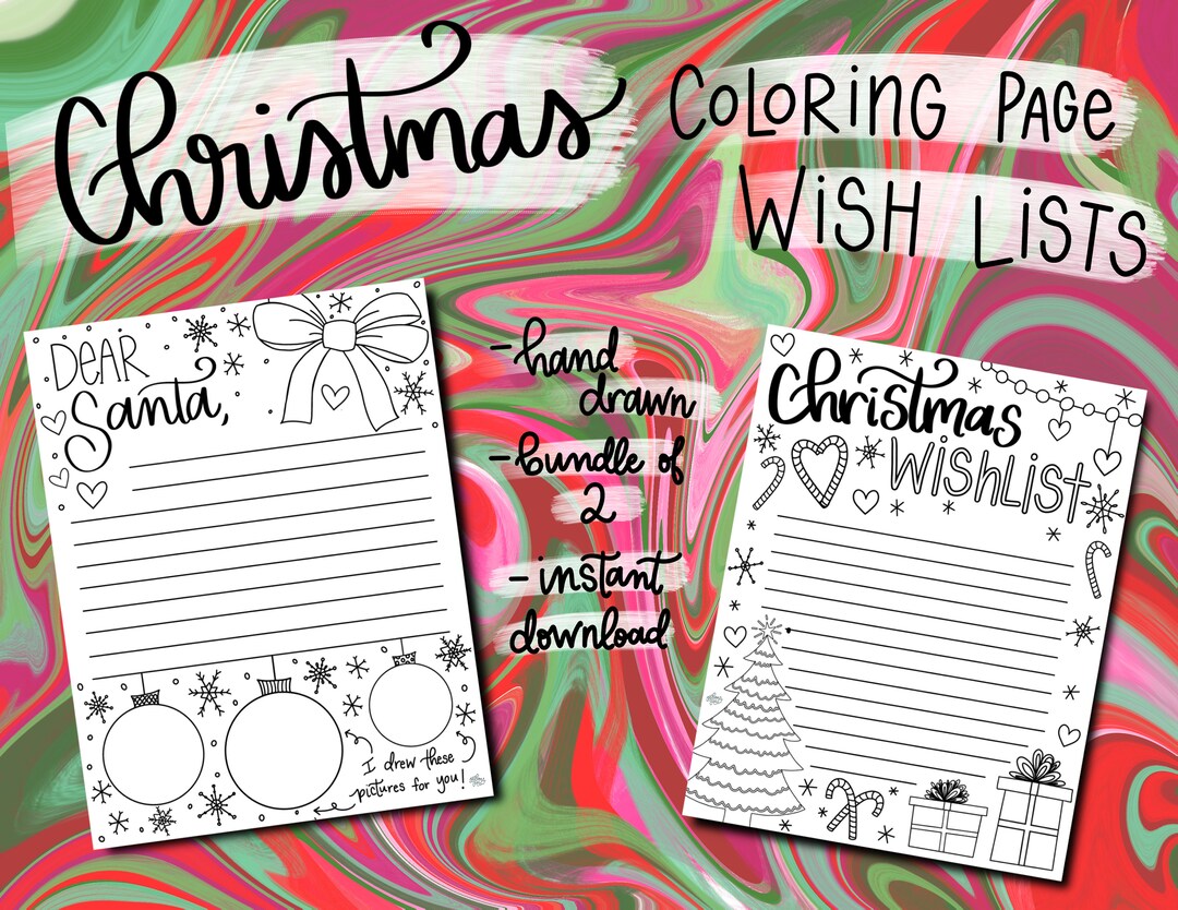 Christmas Wishlist Coloring Pages - Set of 2 - for Digital and ...