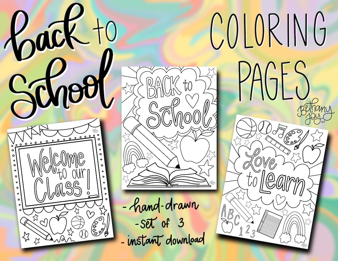 Back to School Coloring Pages Set of 3 for Digital and - Etsy