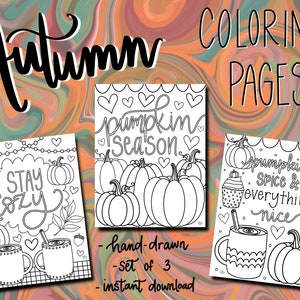 Autumn Coloring Pages - Set of 3 - for Digital and Printable Use - Hand ...