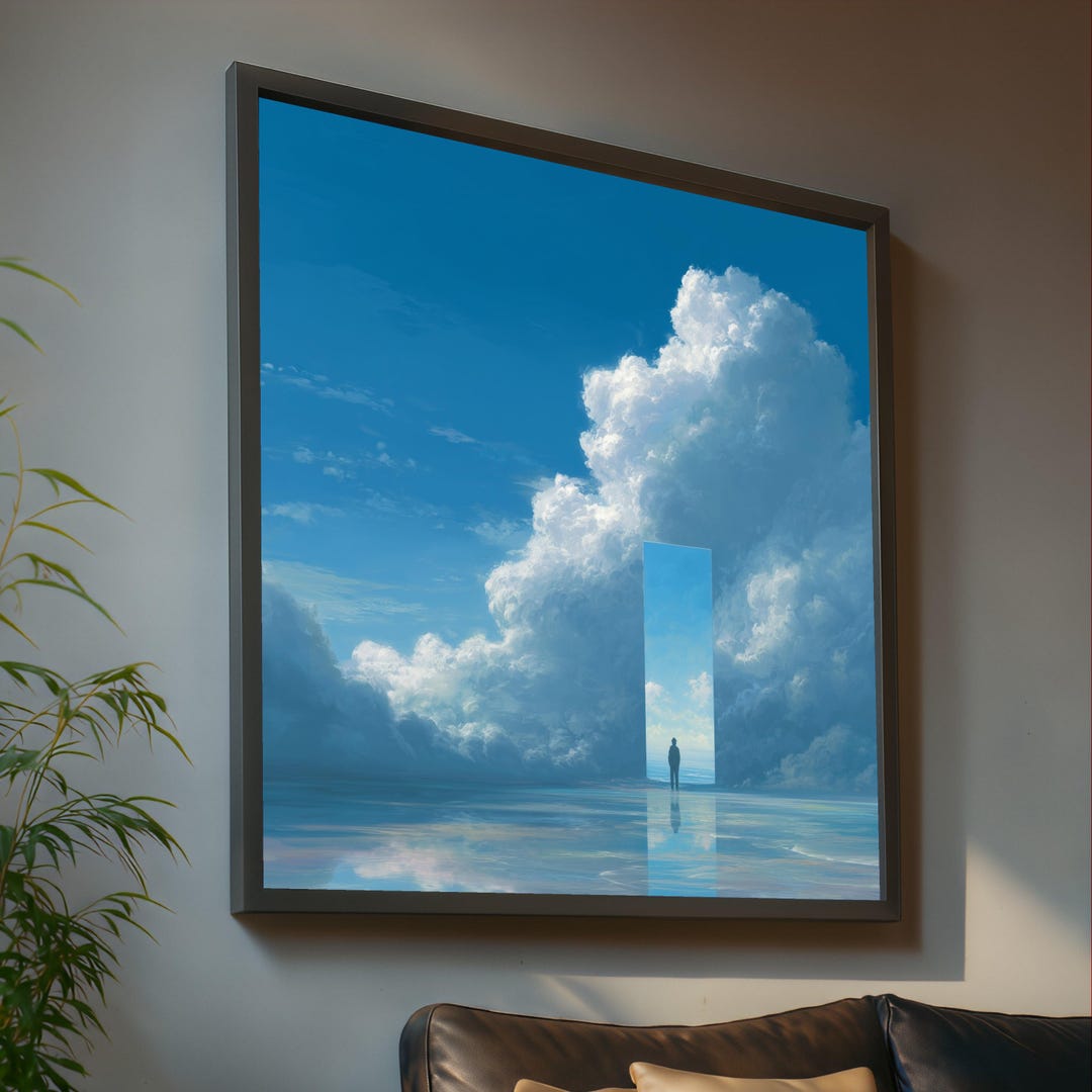 Surreal Cloud Gateway, Reflection Landscape Canvas, Blue Sky Wall Art ...