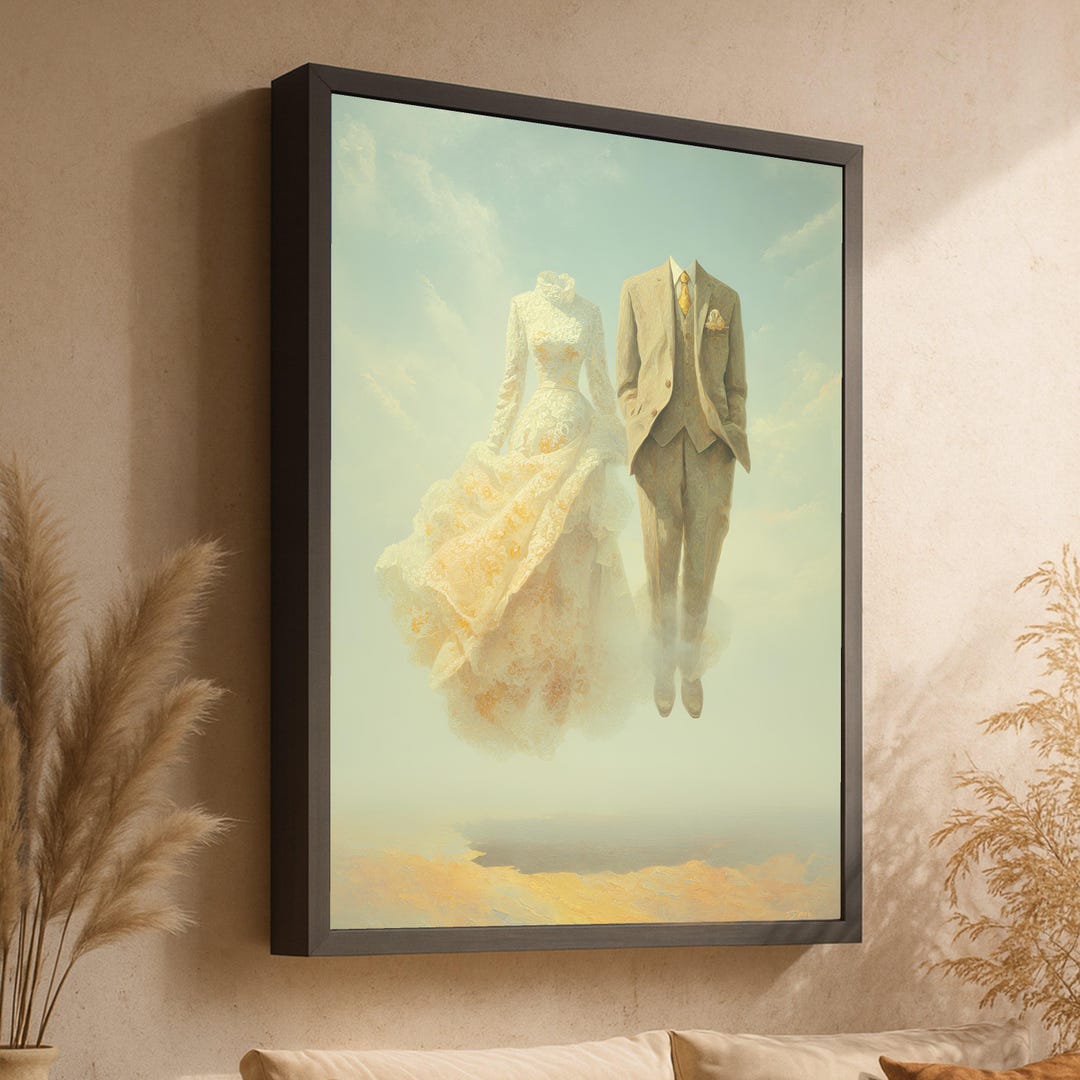 Surreal Wedding Attire Floating Art, Vintage Bride and Groom Canvas ...