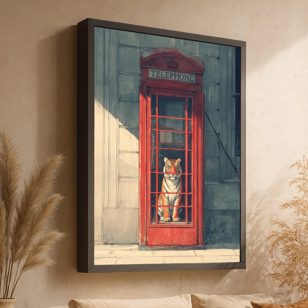 Majestic Tiger in Red Telephone Booth Canvas, Urban Wildlife Art ...