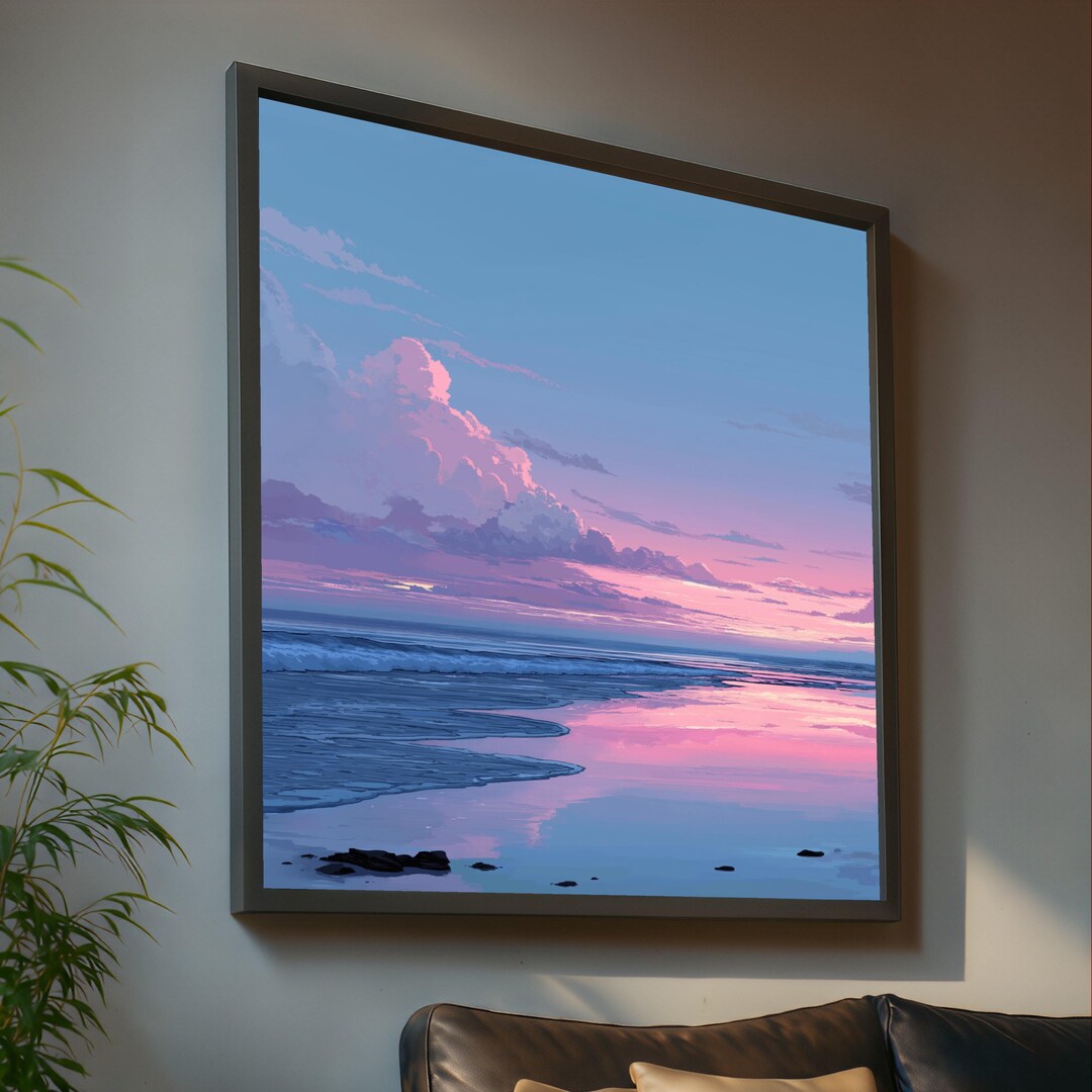 Serene Ocean Sunset Canvas, Pink Sky Reflection Wall Art, Coastal ...